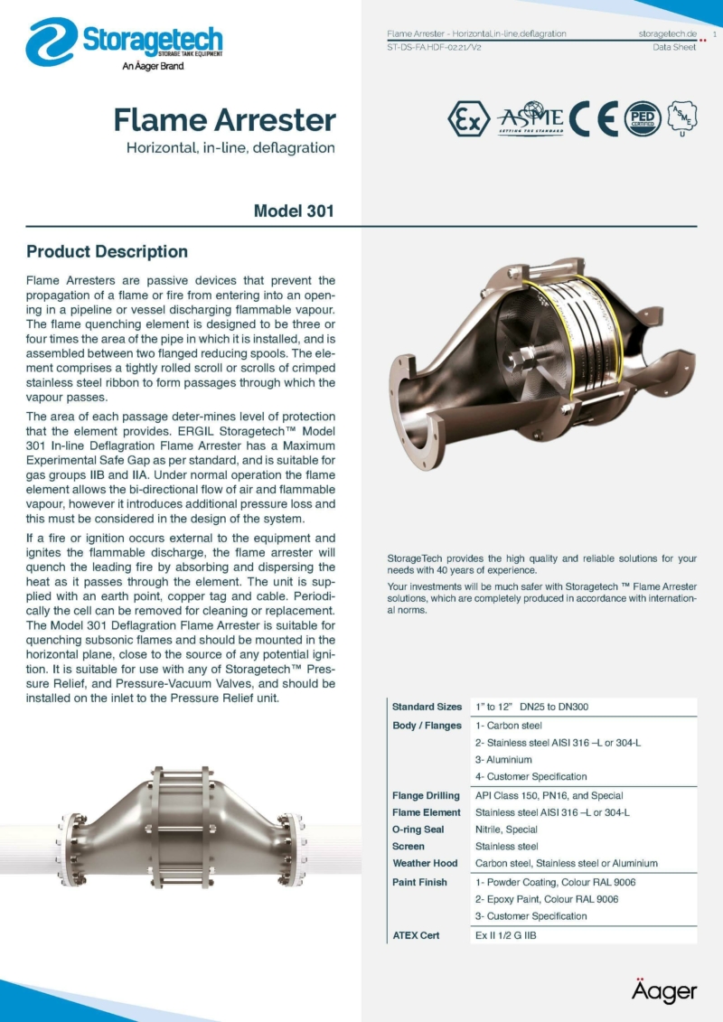 Horizontal, in-line, deflagration flame arrestor - Flame Arresters And ...