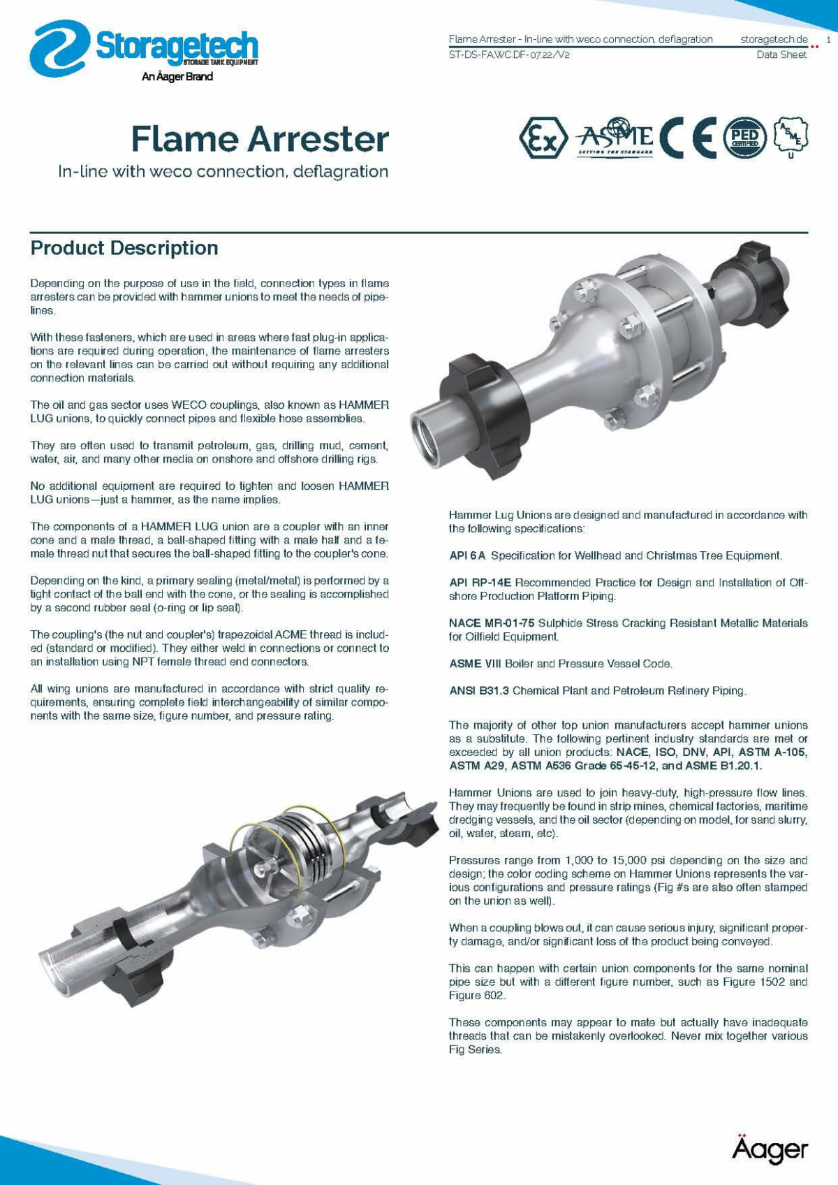 In-line with Weco Connection, deflagration flame arrestor - Flame ...
