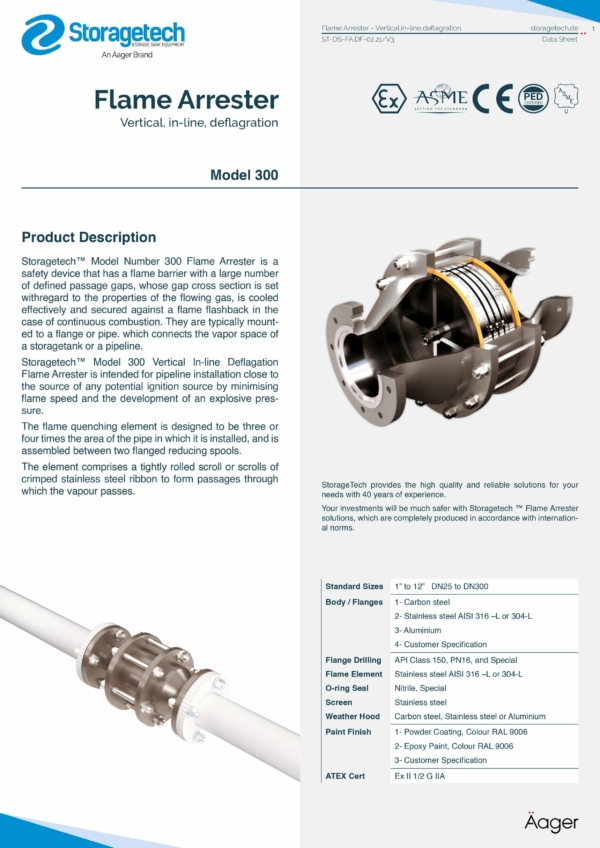 Vertical, in-line, deflagration flame arrestor - Flame Arresters And Explosion Protection Solutions
