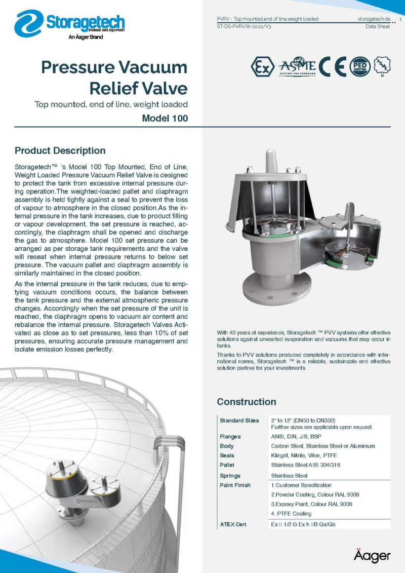 Pressure Vacuum Relief Valve Top mounted, end-of-line, weight-loaded ...