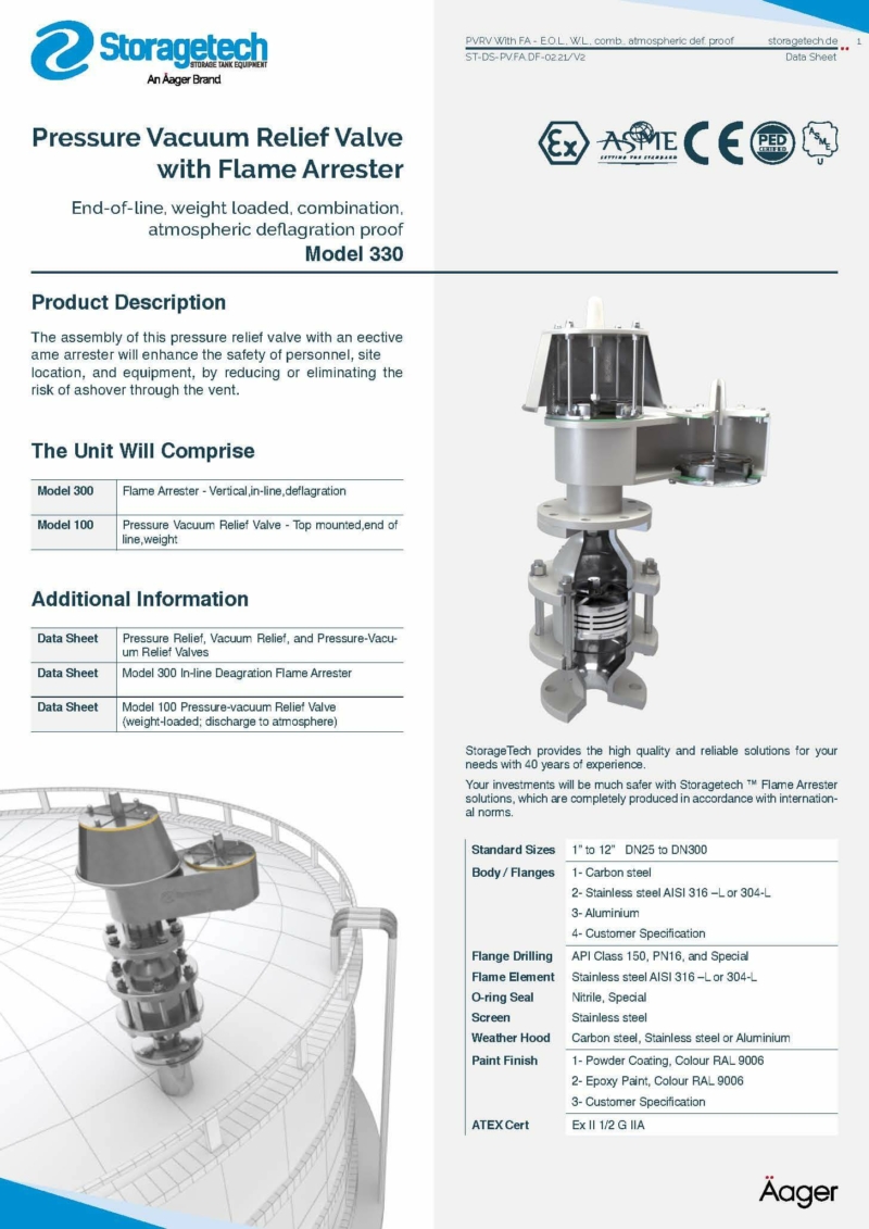 Pressure Vacuum Relief Valve with Flame Arrestor Model 330 - World ...